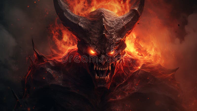 Hyper-detailed Illustration of an Evil Demon with Glowing Fire Stock ...