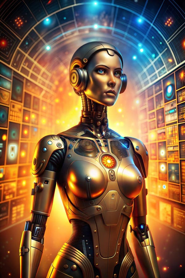Hyper Detailed Illustration of Humanoids and Robots, AI Generated Image Stock Illustration ...
