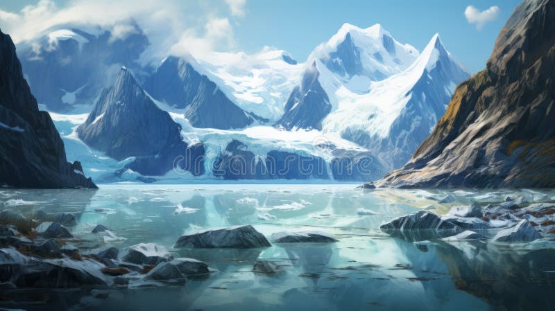 Glacial Lake and Mountains: a Stunning Illustration in the Style of ...