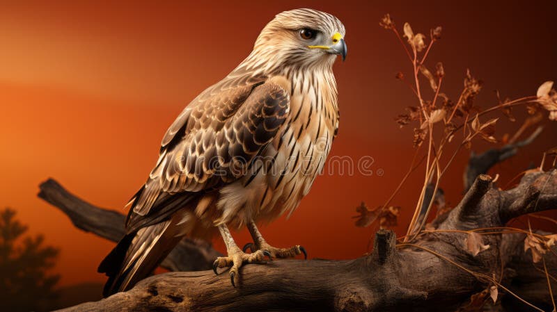 Hyper-detailed Rendering of a Brown Hawk Perched on a Tree Branch Stock ...