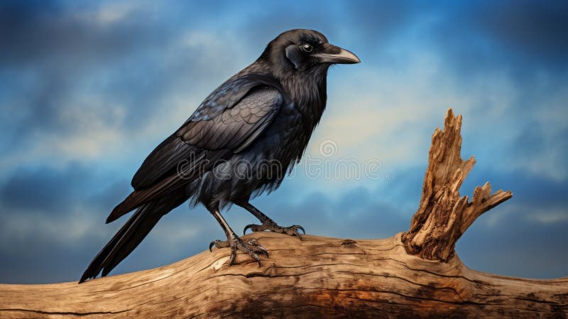 Hyper-detailed Rendering of Crow Named Poll Sitting on Perch Stock ...