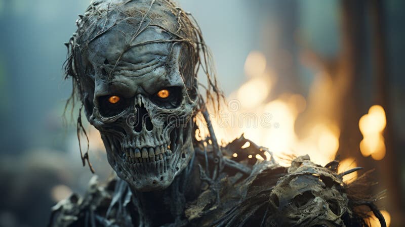 Cinematic Terragen Skeleton with Orange Eyes and Fire Stock ...