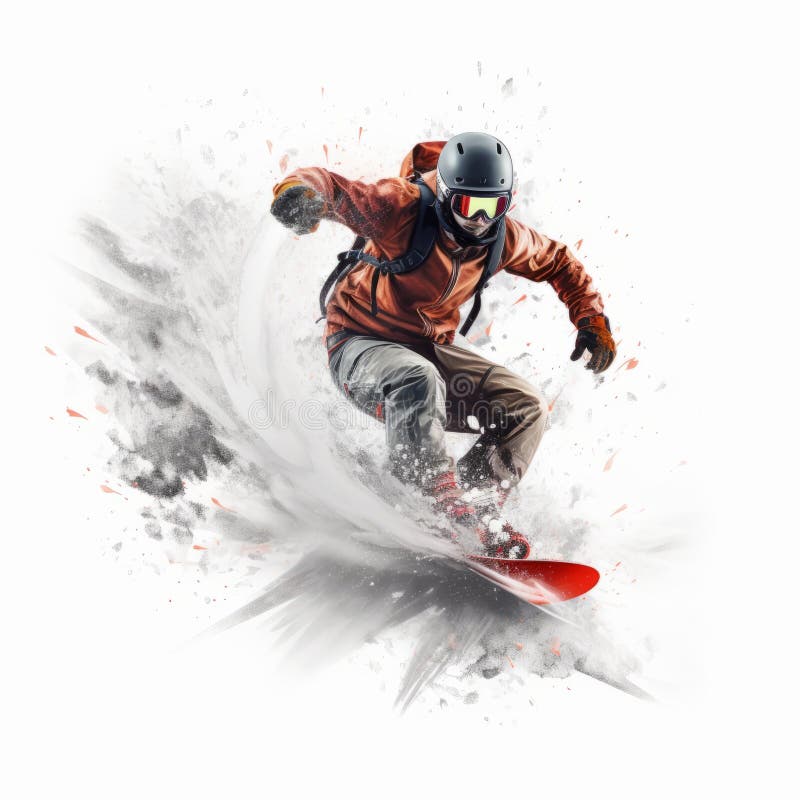 Hyper-detailed Snowboarder Stunt with Paint Splash Stock Illustration ...