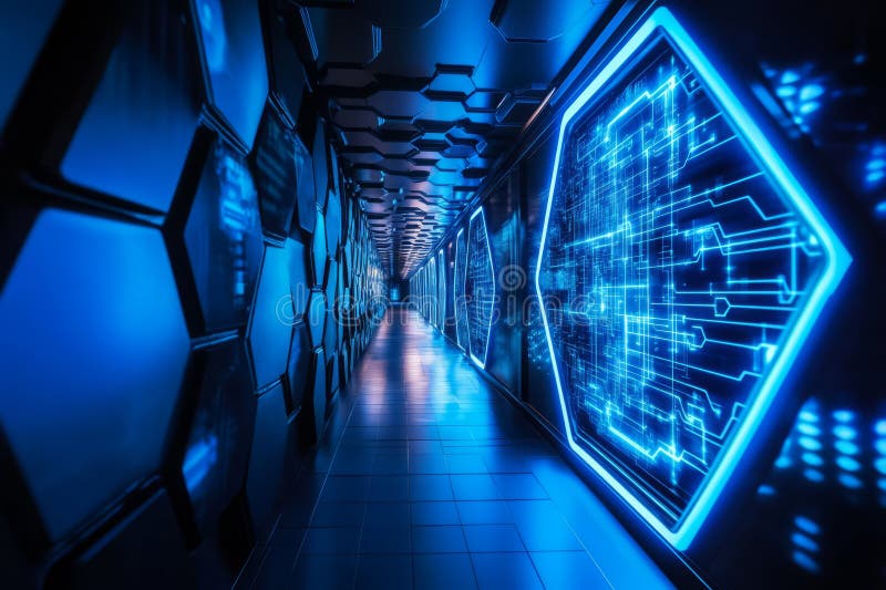 Hyper Futuristic Underground Bunker Walls Covered Hexagonal Metallic ...