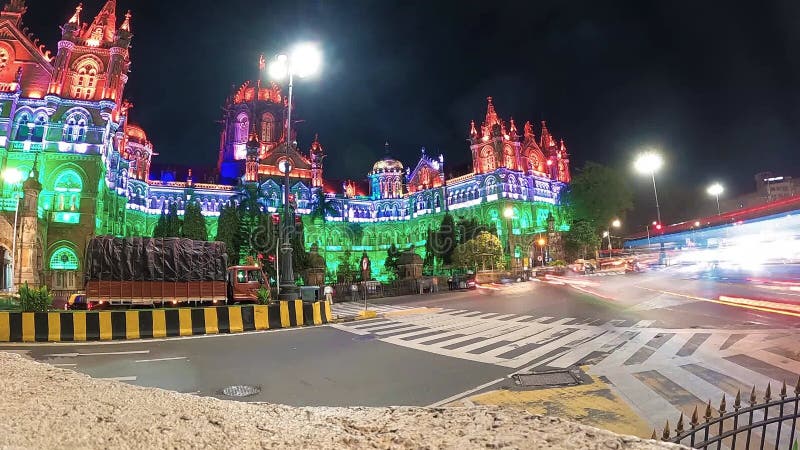 Hyper Lapse Of Night View Of Chhatrapati Shivaji Maharaj Terminus Mumbai Stock Video Video