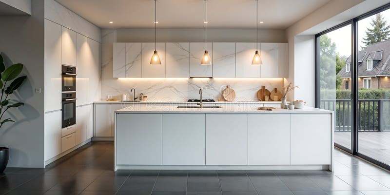 Hyper Modern Kitchen Room Interior Design with White Stock Illustration ...