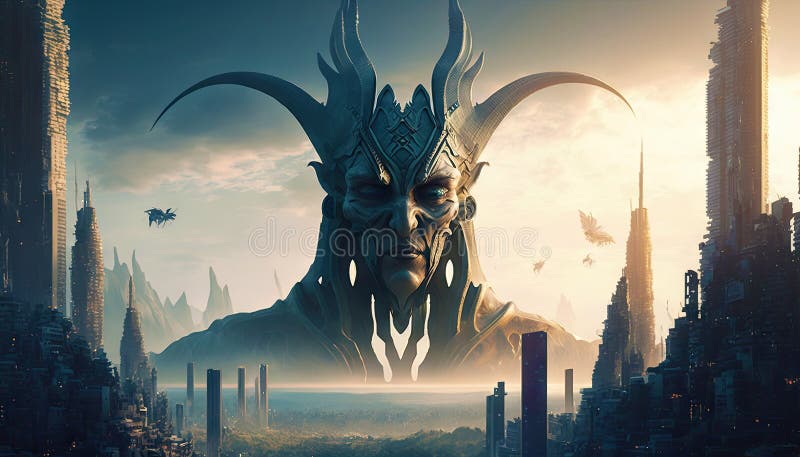 A Statue of an Alien in the Desert. Generative AI. Stock Illustration ...