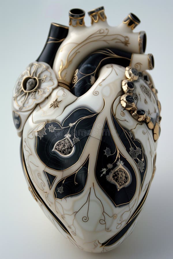 Hyper Realistic Anatomically Black and White Porcelain Heart Figure ...