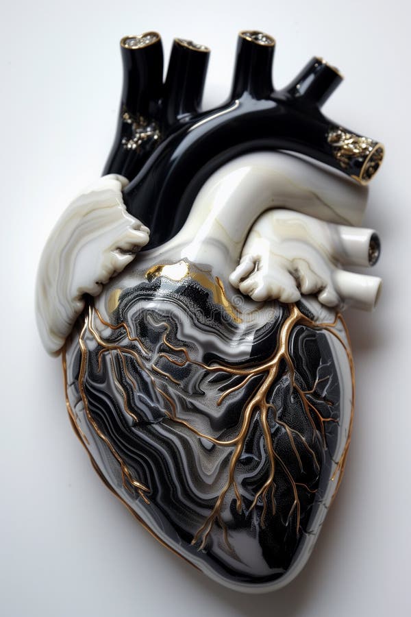 Hyper Realistic Anatomically Black and White Porcelain Heart Figure ...