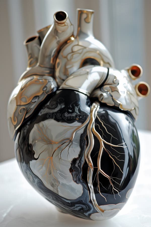Hyper Realistic Anatomically Black and White Porcelain Heart Figure ...