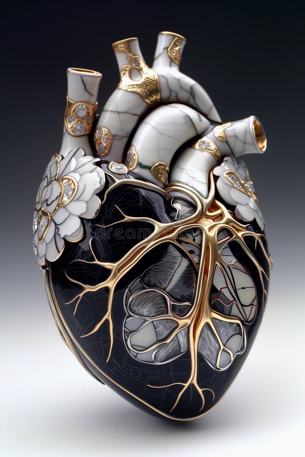 Hyper Realistic Anatomically Black and White Porcelain Heart Figure ...