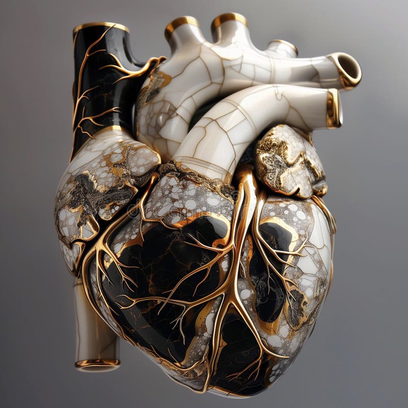Hyper Realistic Anatomically Black and White Porcelain Heart Figure ...