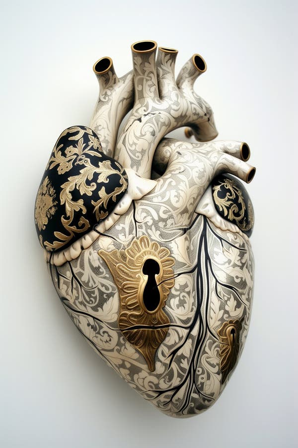 Hyper Realistic Anatomically Black and White Porcelain Heart Figure ...