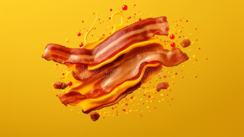 Hyper-realistic Bacon Flatlay Illustration on Yellow Background Stock ...