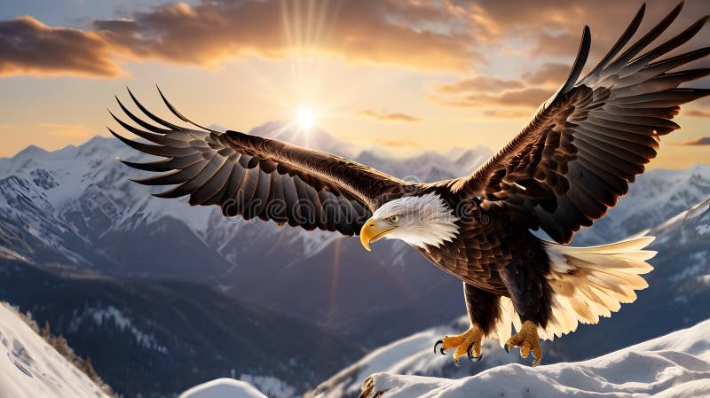 Hyper-Realistic Bald Eagle Soaring Over Snow-Capped Mountains at ...