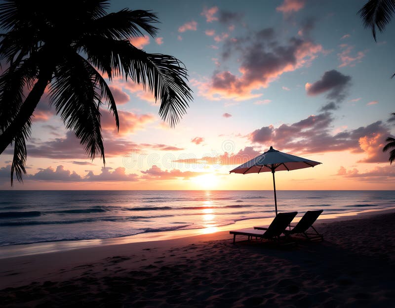 Beautiful Sandy Beach and Blue Ocean Stock Illustration - Illustration ...