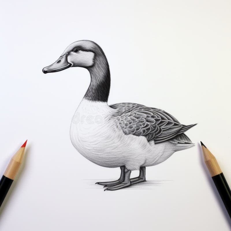 Hyper-realistic Black and White Goose Drawing in Cinema4d Style Stock ...
