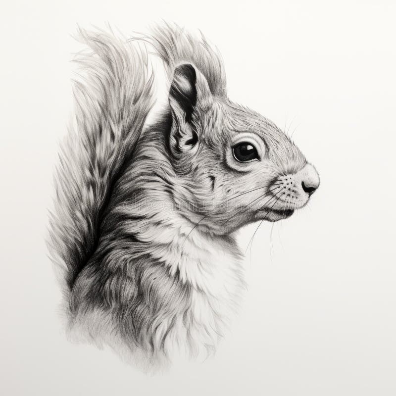 Hyper-realistic Black and White Squirrel Drawing on a White Background ...