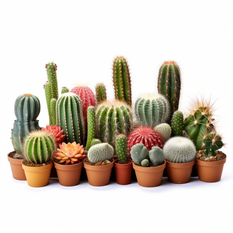 Hyper-realistic Cacti Sculptures in Various Pots on White Background ...