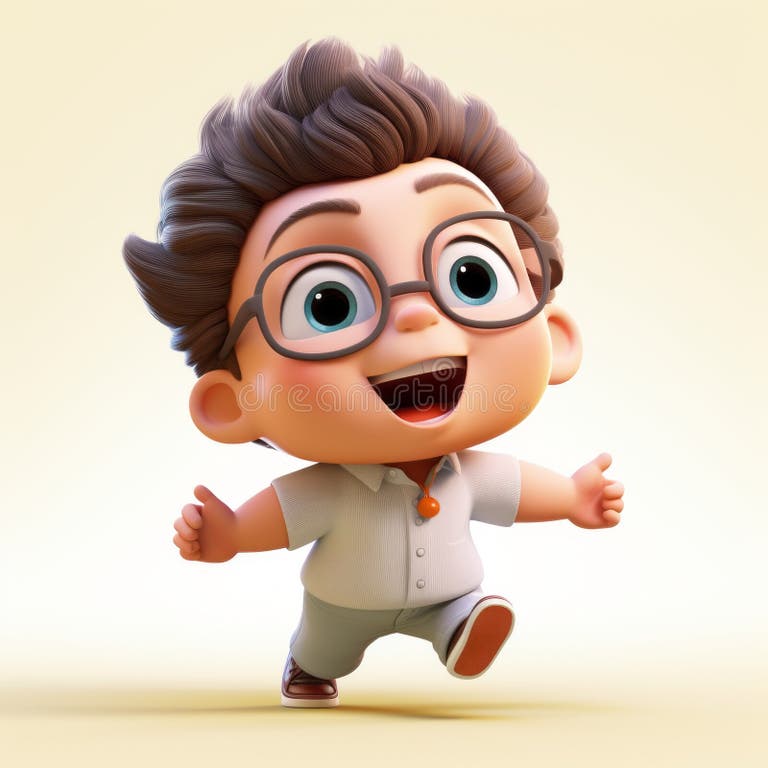 Hyper-realistic Cartoon Child Running with Glasses Stock Illustration ...