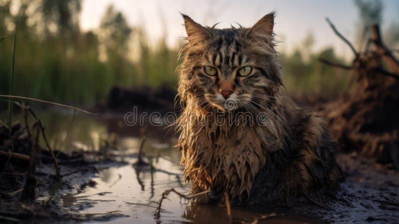 Hyper-realistic Cat in Mud: Unreal Engine 5 Artwork Stock Illustration ...