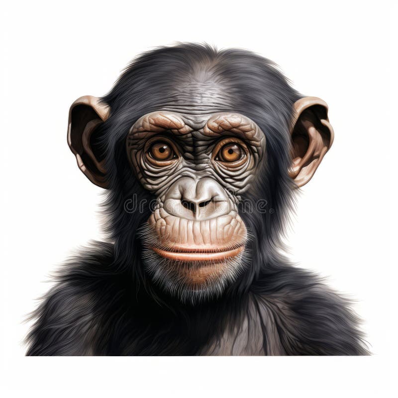 Hyper-realistic Chimpanzee Illustration on White Background Stock ...