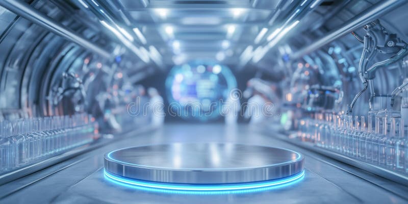 A Hyper-realistic Circular, Stainless Steel Podium Set within a High ...