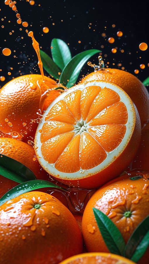 Hyper-Realistic Close-Up of Oranges with Sliced Orange at the Center ...