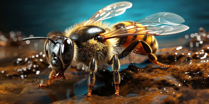Hyper Realistic Closeup Bee Insect Stock Illustration - Illustration of ...