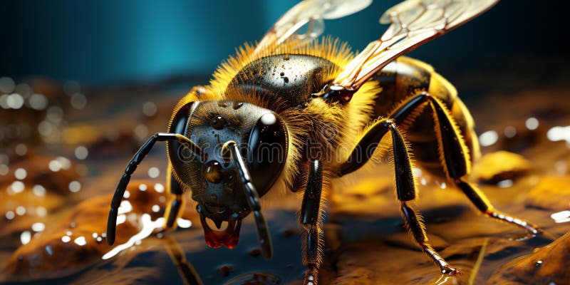 Hyper Realistic Closeup Bee Insect Stock Illustration - Illustration of ...