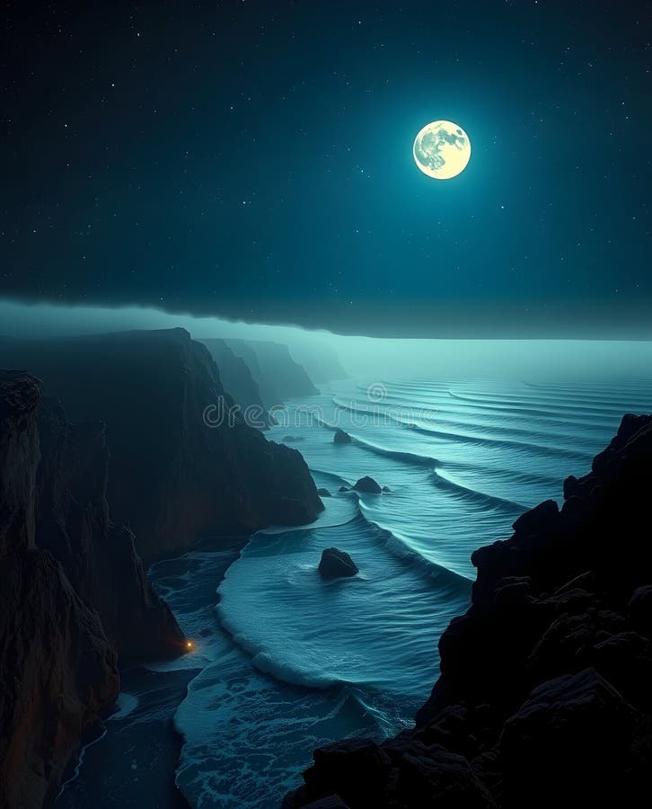 Moonlit Coastal Cliffs Under Stars in Breathtaking Detail. Stock ...