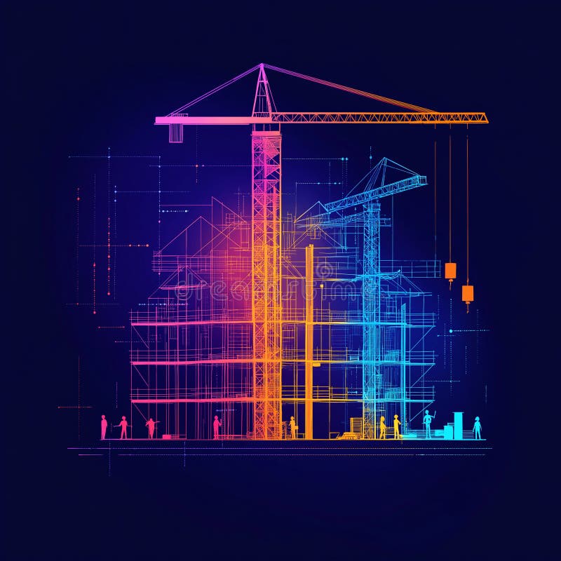 Hyper-Realistic Construction Site Advertisement with Blueprints and ...