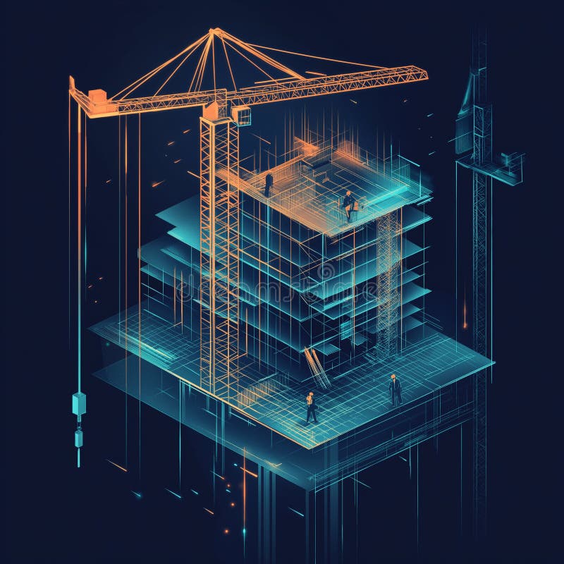 Hyper-Realistic Construction Site Advertisement with Blueprints and ...