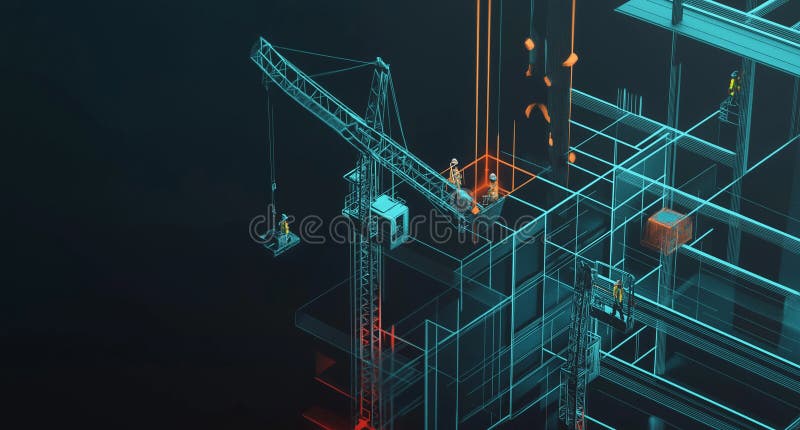 Hyper-Realistic Construction Site Advertisement with Blueprints and ...