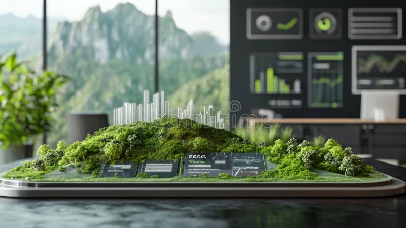 Hyper-realistic Corporate Landscape with Data Visualization Stock ...