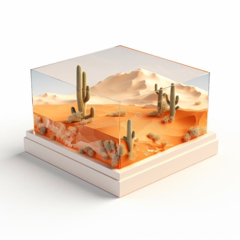 Hyper-realistic 3d Desert Scene in Clear Box with Cacti Stock ...