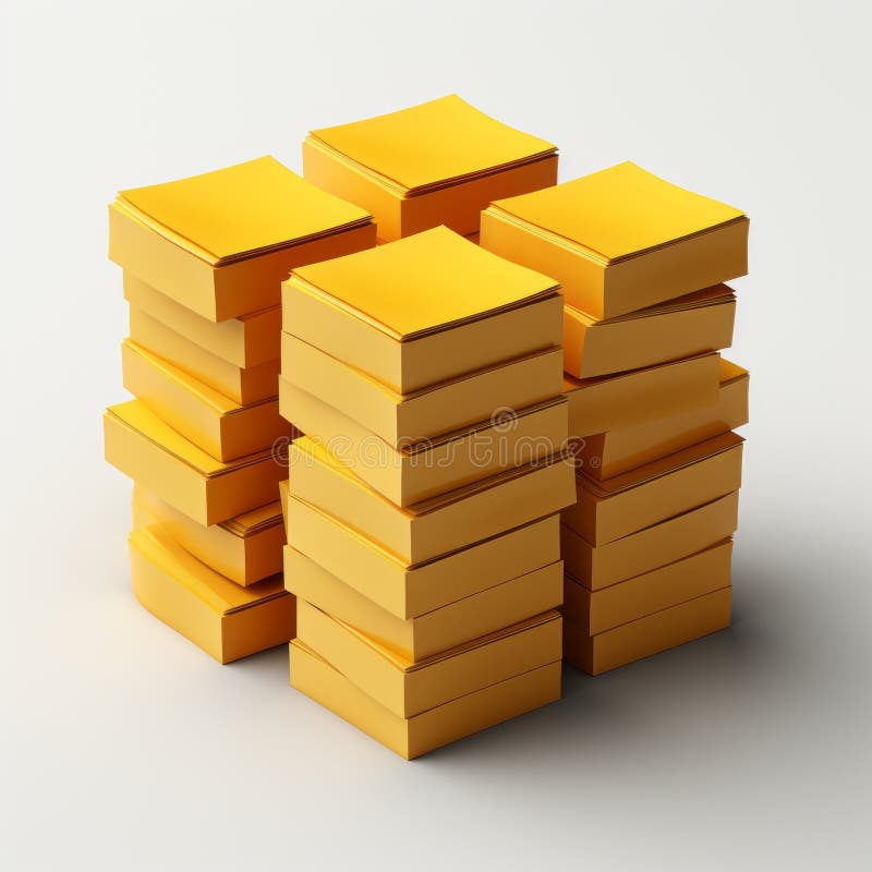 Hyper Realistic 3d Gold Post-it Stack on White Background Stock ...