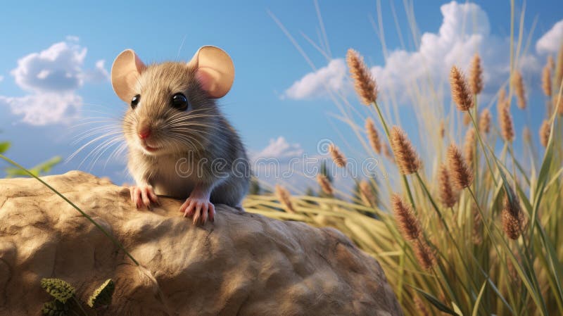 Hyper-realistic 3d Illustration of Cute Mouse on Rock in Serene ...