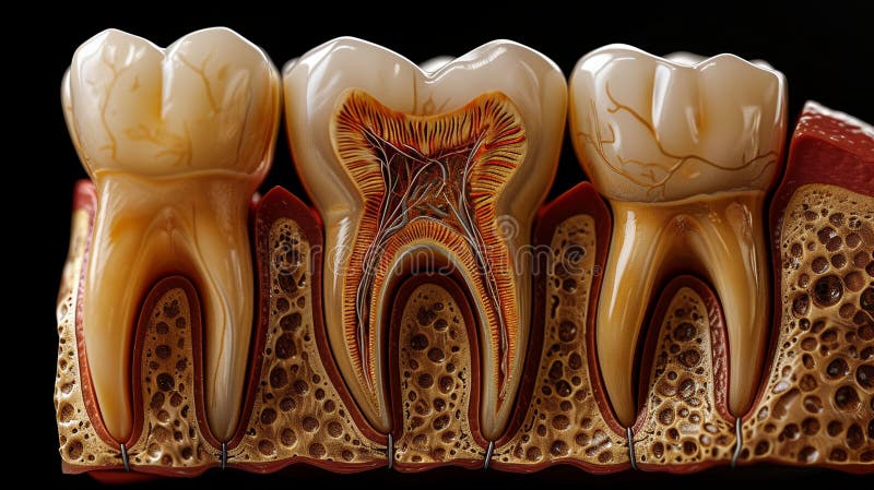 Detailed 3D Illustration of Human Teeth Showing Structure and Roots ...