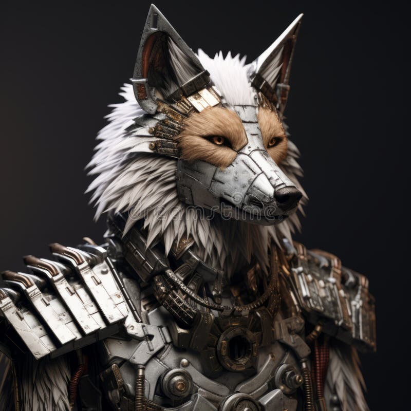 Hyper-realistic 3d Image of a Mechanized Wolf in Metal Armor Stock ...