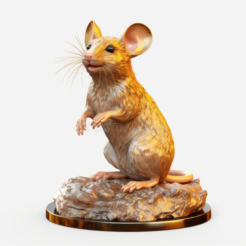 Hyper-realistic 3d Model of a Golden Mouse Statue with Surrealistic ...