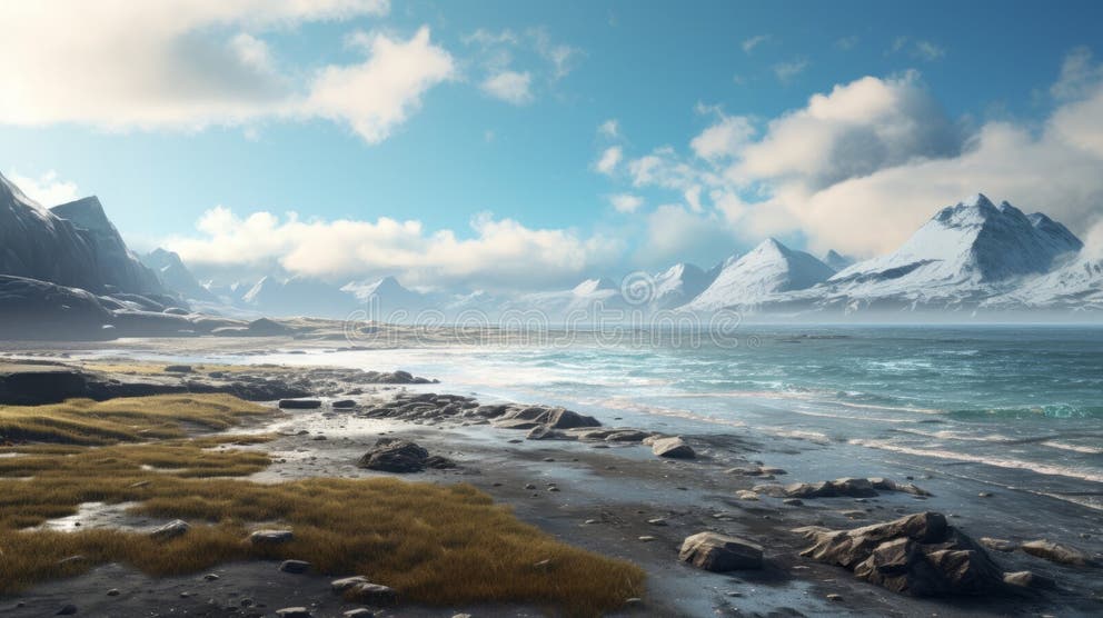 Hyper-realistic 3d Ocean View with Mountains in Unreal Engine Stock ...