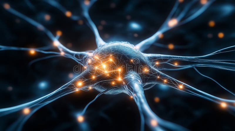 Hyper-realistic 3D Render of an AI Neural Network with Glowing Interconnected Nodes in Dark ...