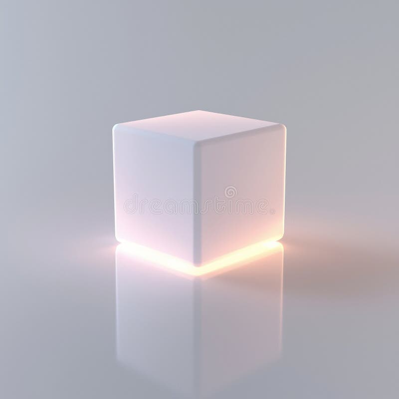 Glowing White Cube in Infinite White Space with Soft Reflections and ...