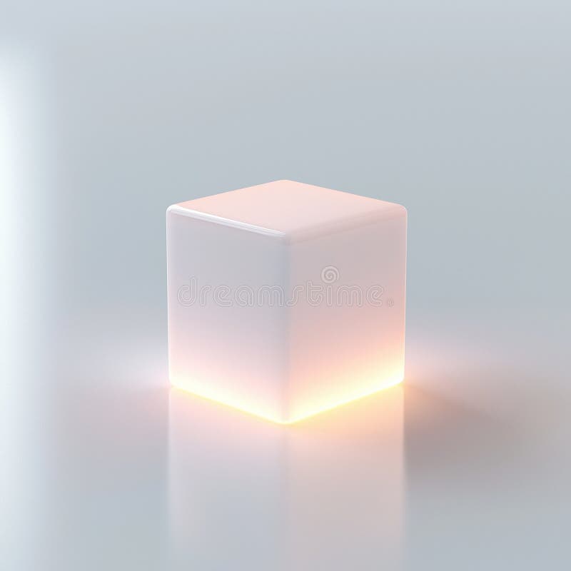 Glowing White Cube in Infinite White Space with Soft Reflections and ...