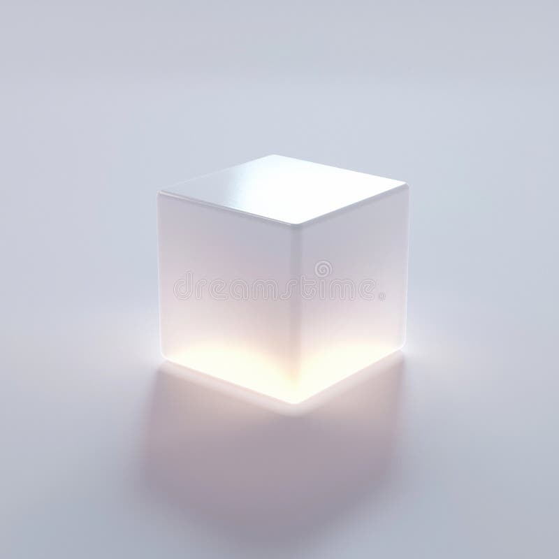 Glowing White Cube in Infinite White Space with Soft Reflections and ...