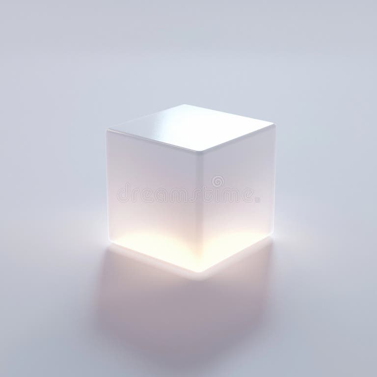 Glowing White Cube in Infinite White Space with Soft Reflections and ...