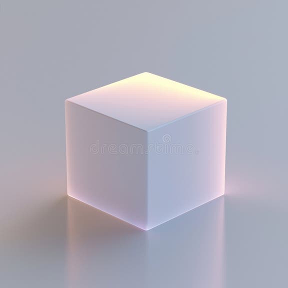 Glowing White Cube in Infinite White Space with Soft Reflections and ...