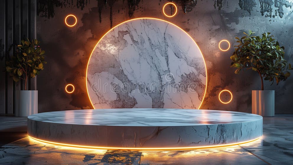 Modern Minimalist Space with Illuminated Marble Platform Stock ...