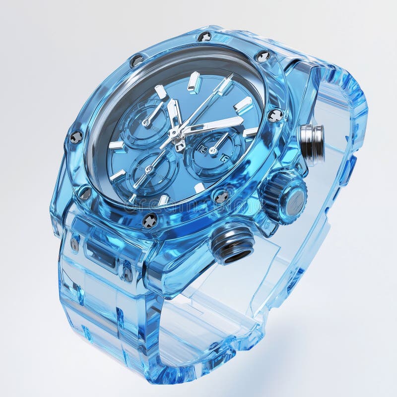 Blue Transparent Wrist Watch 3D Render Stock Illustration ...